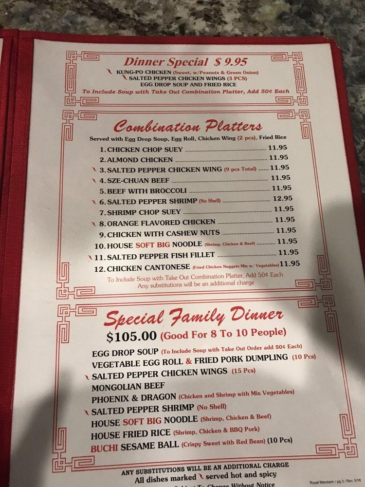Menu at Royal Mandarin restaurant, National City