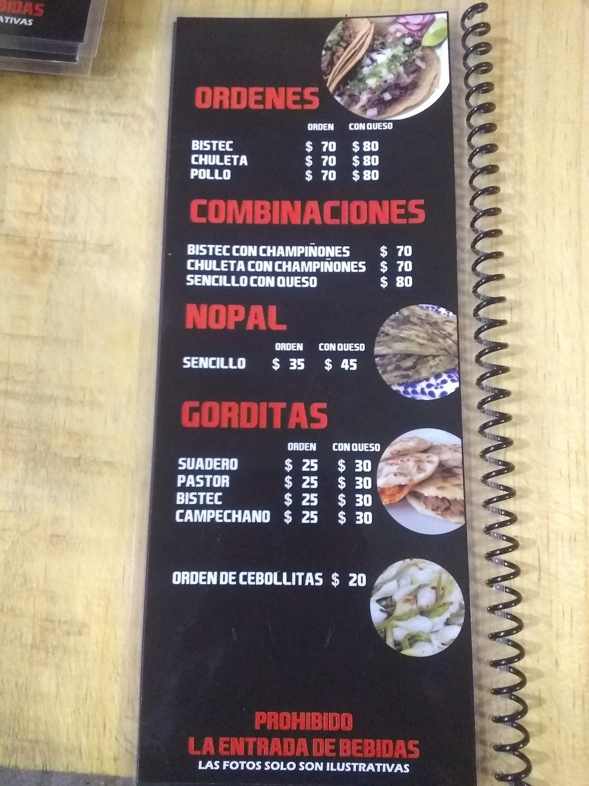 Menu at Taquería burrito Azteca restaurant, Mexico City