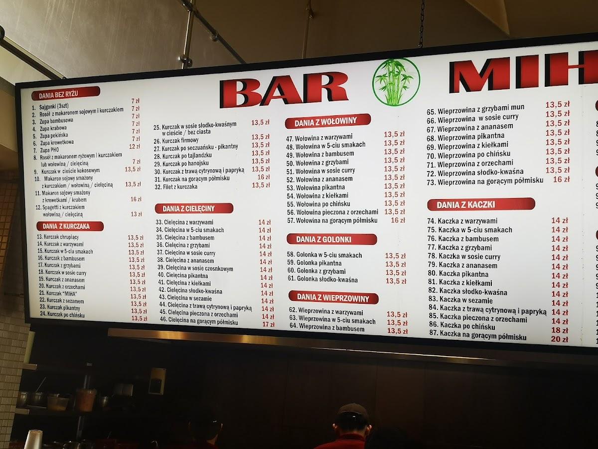 Menu at Bar MIHA, Łomianki