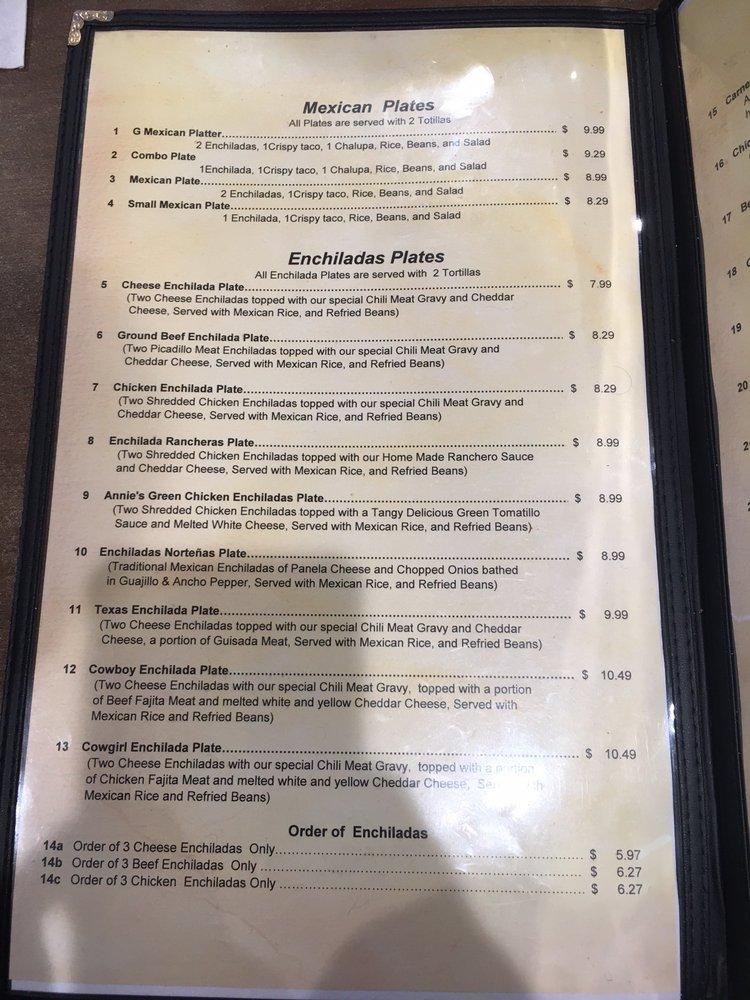 Carta de Circle G Restaurant, Poth