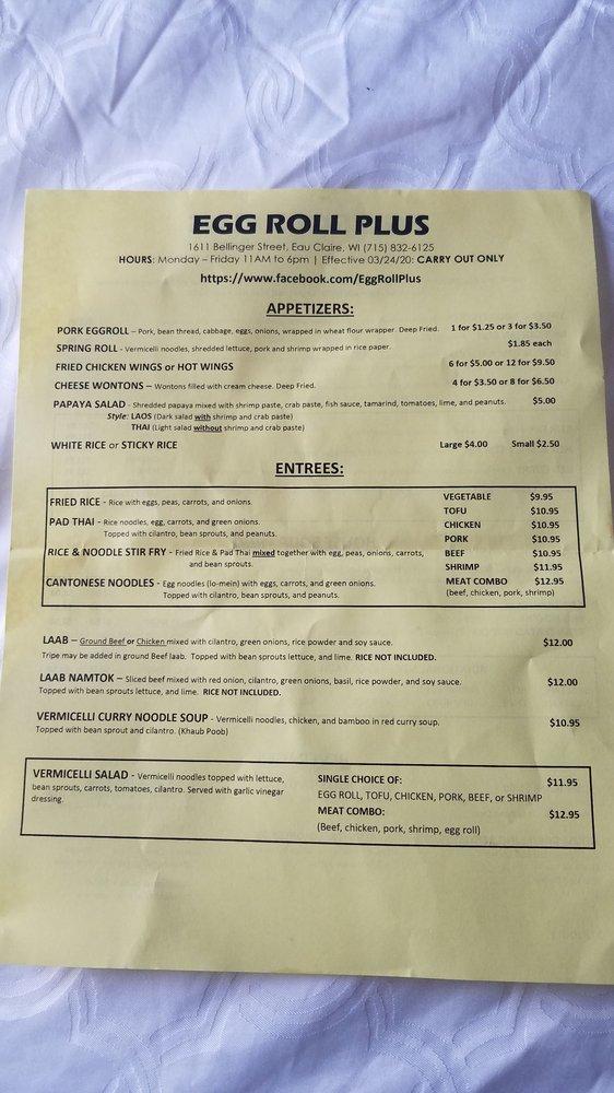 Menu at Egg Roll Plus restaurant, Eau Claire