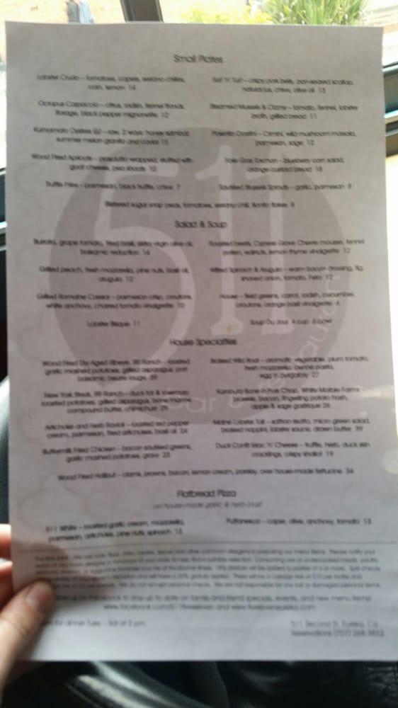 Menu at Five Eleven pub & bar, Eureka