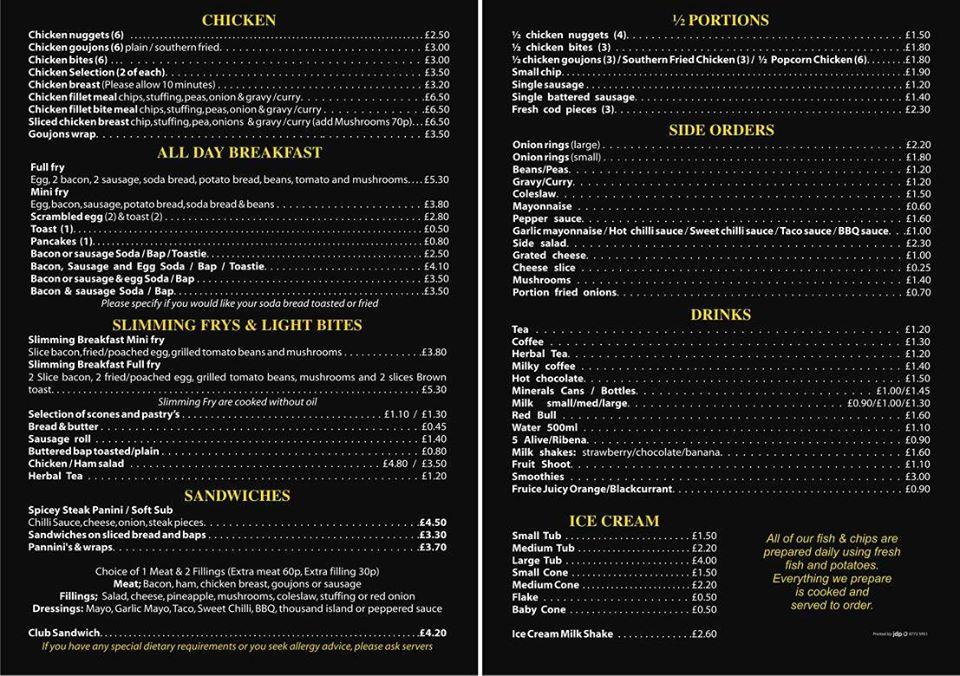 Menu at Landi’s Coalisland restaurant, Dungannon, 32 The Square Coalisland
