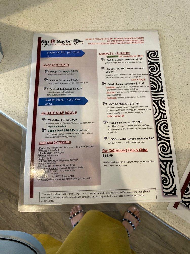 Menu at Sip and Savor Kitchen restaurant, Las Vegas
