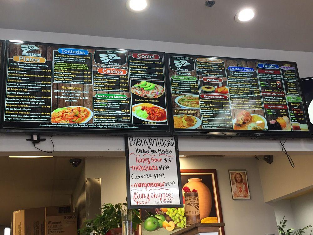 Menu at Taqueria Hecho en México restaurant, Sacramento