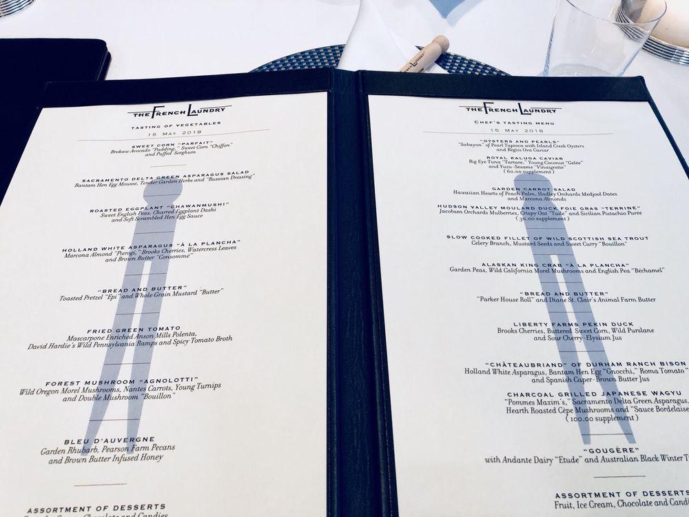 Menu at The French Laundry restaurant, Yountville