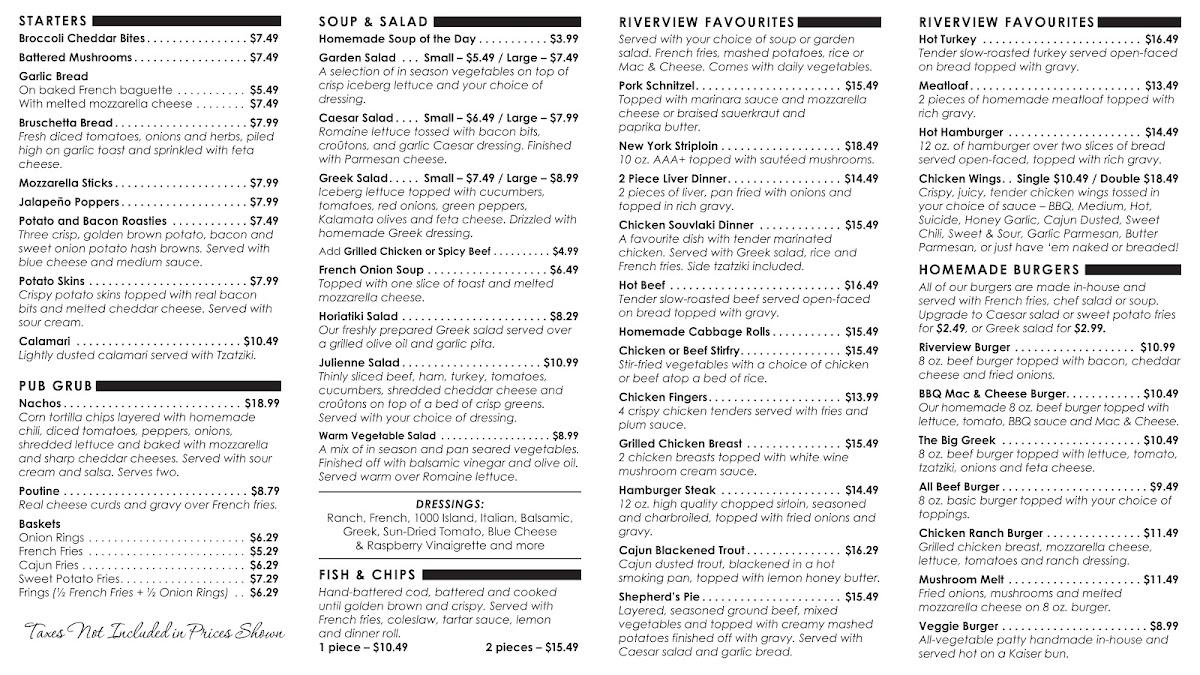 Menu at The Riverview Family Restaurant, Campbellford