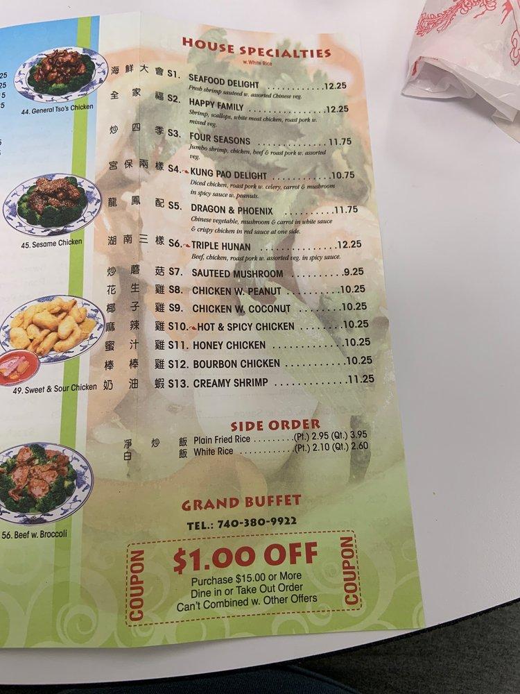 Menu at Grand Buffet restaurant, Logan