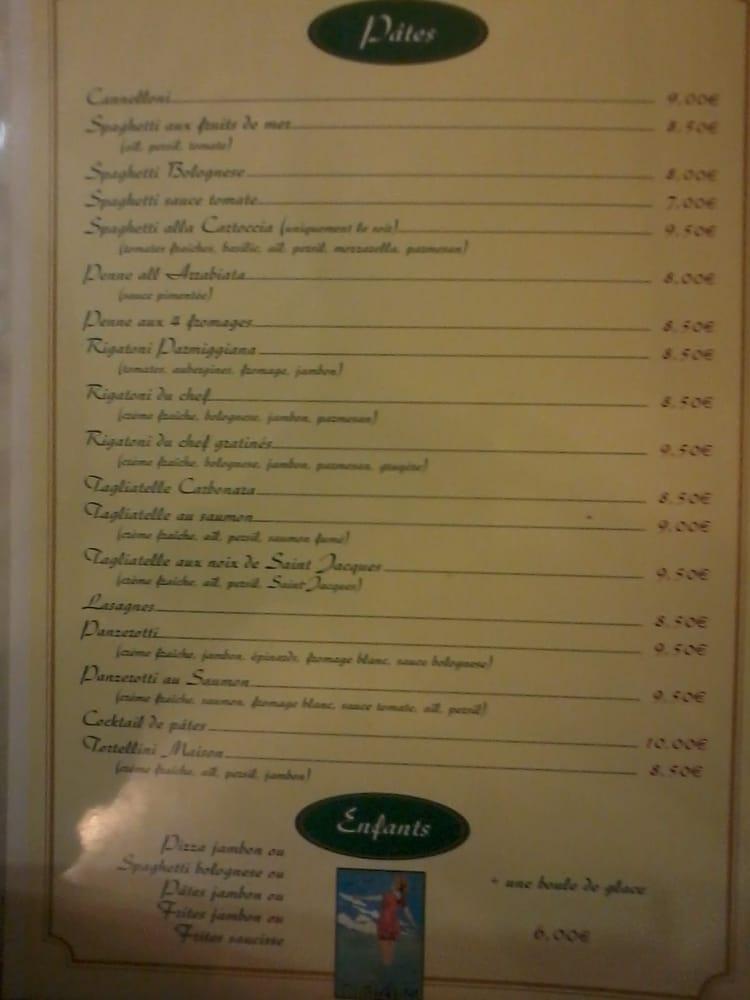 Menu at Le Rimini restaurant, Douai