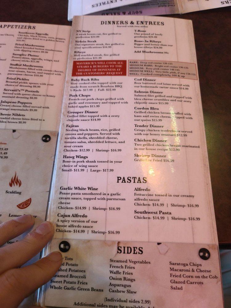 Menu at Maverick's pub & bar, Greendale