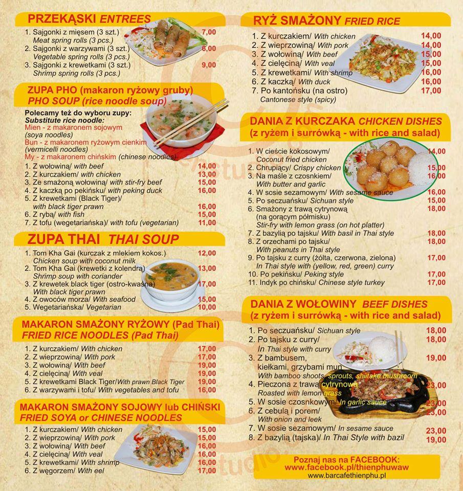 Menu at Thai plus cafe, Warsaw