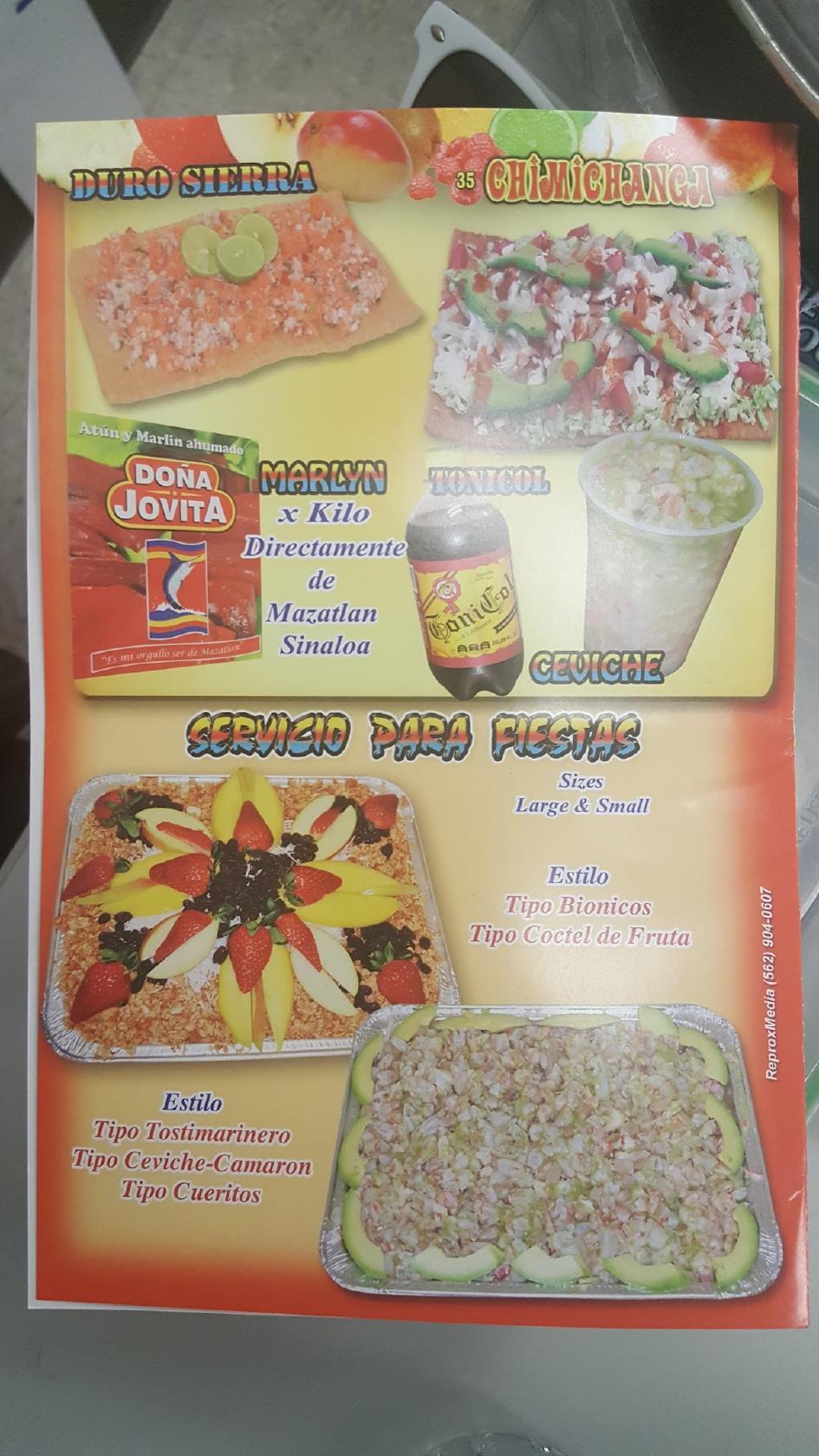 Menu at FrutiBionicos Sinaloa pub & bar, Huntington Park