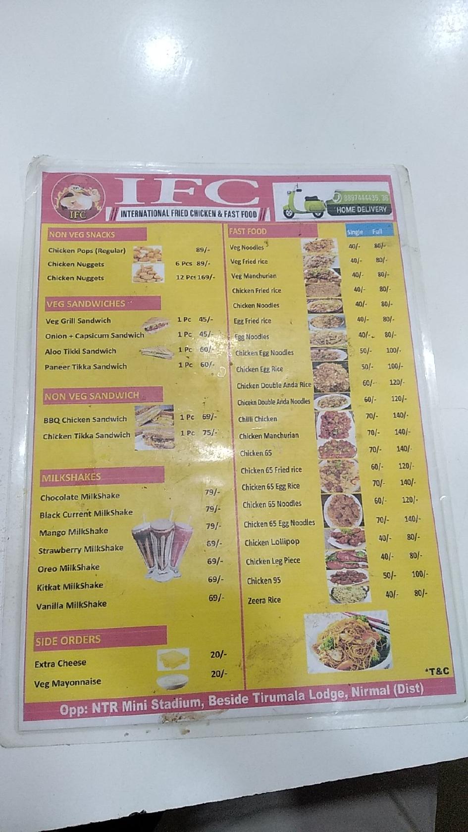 Menu at Ifc international fried chicken, Nirmal