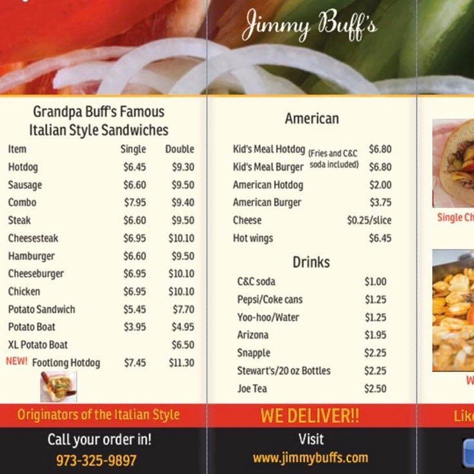 Menu at Jimmy Buff's Of West Orange Italian Hot Dogs restaurant, West ...