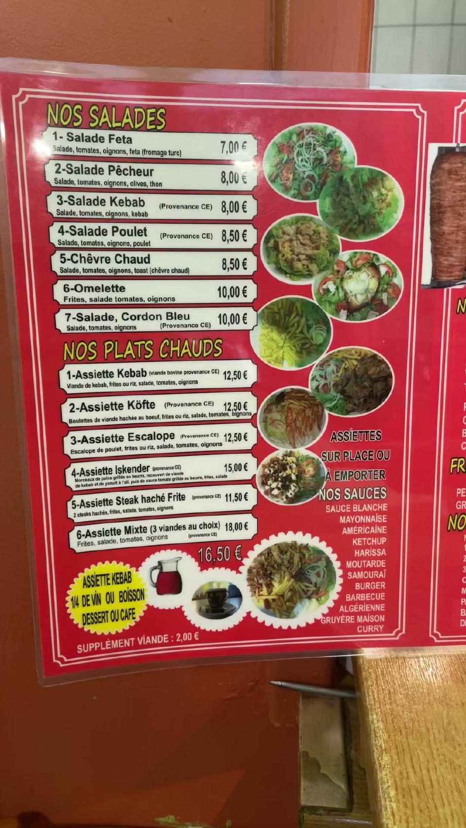 Menu au L'Magnum restaurant, Le Coteau