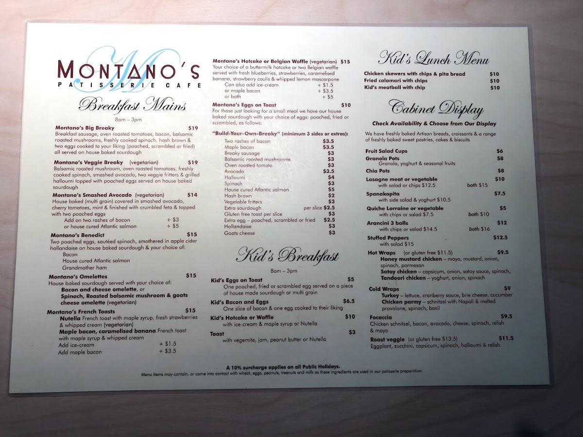 Menu at Montano's Patisserie Cafe., Bayswater
