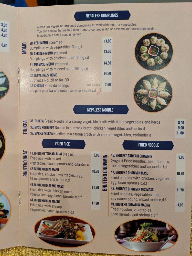 Menu at Nepal Haus restaurant, Munich