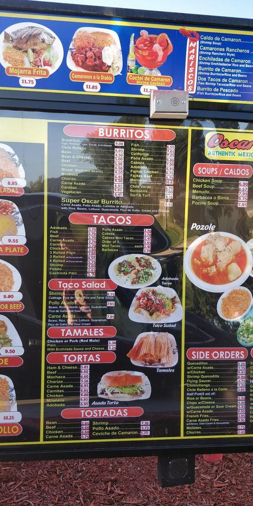 Menu at Oscar's Mexican Food restaurant, San Marcos