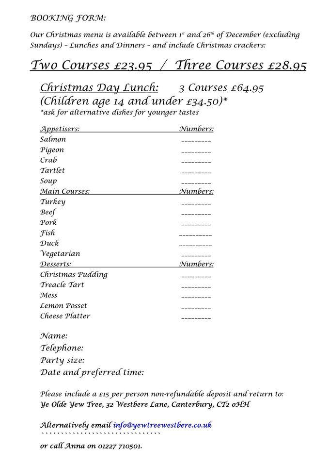 Menu at The Old Yew Tree pub & bar, Westbere, 32 Westbere Ln