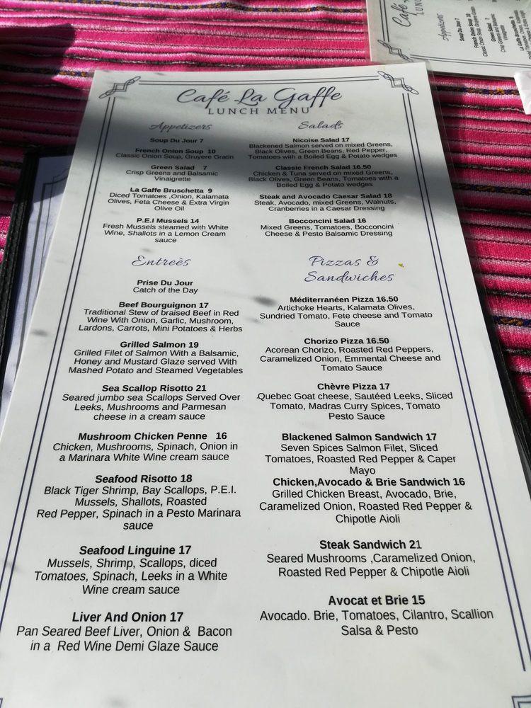 Menu at Cafe La Gaffe, Toronto