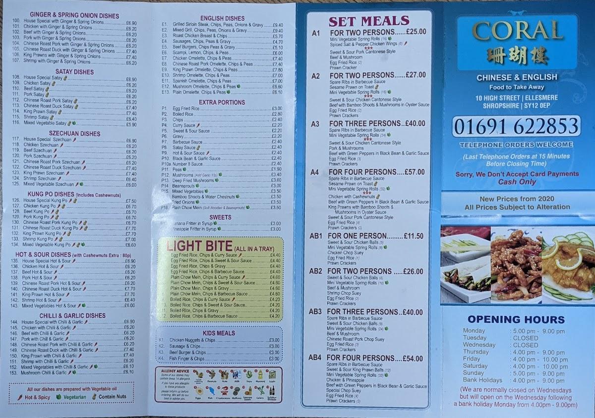 Menu at Coral fast food, Ellesmere