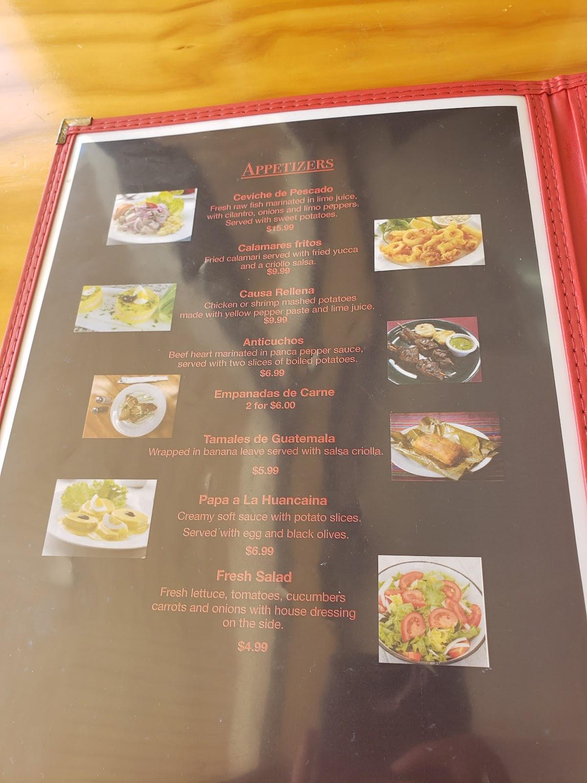 Menu at Machu Picchu Peruvian Grill restaurant, Leon Valley