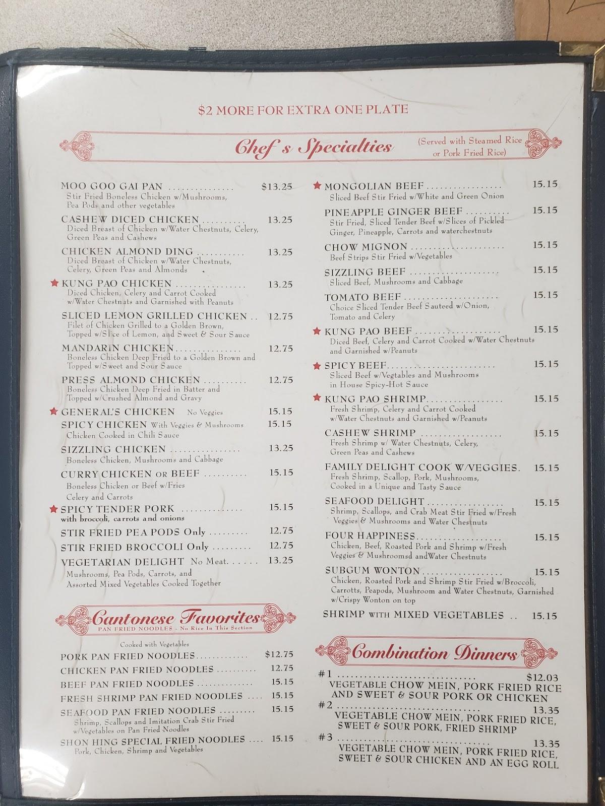 Menu at Shon Hing Restaurant, Burley