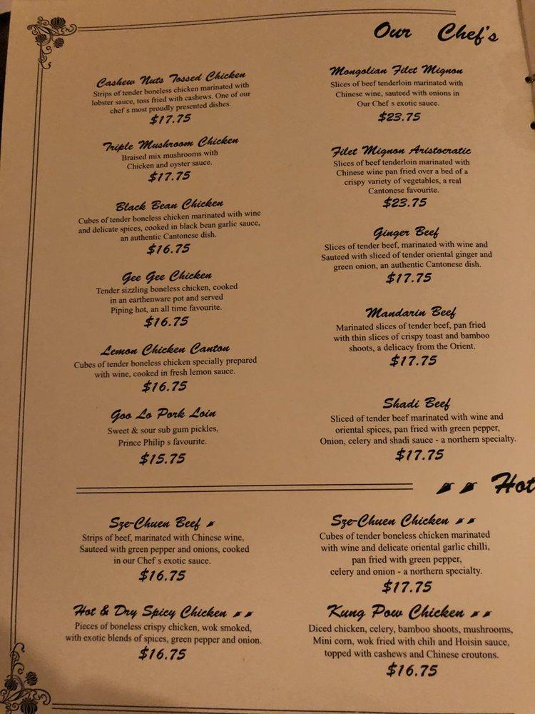 Menu at The Lingnan restaurant, Edmonton