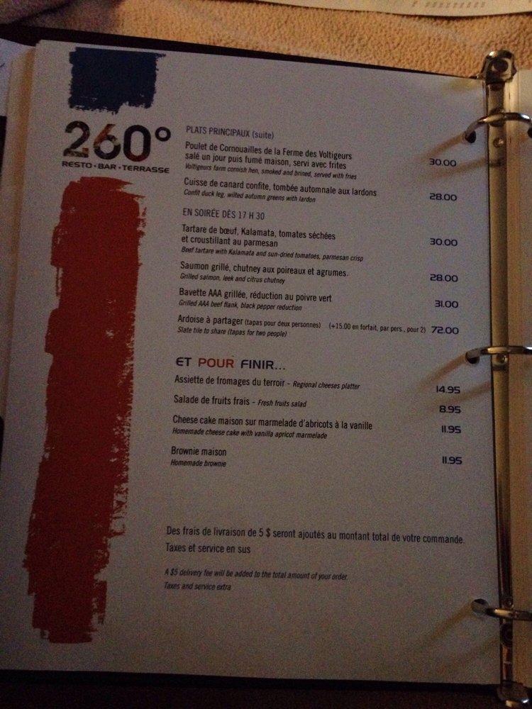 Carta de Restaurant 260°, Estérel