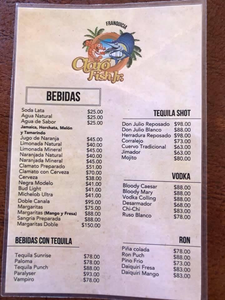 Menu at Claro Fish jr restaurant, La Paz