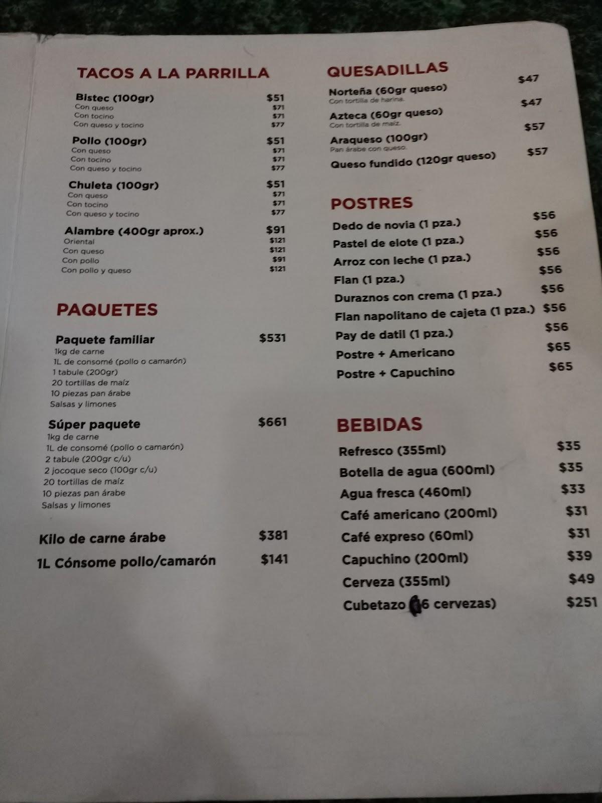 Carta del restaurante DonEraki Tajín, Ciudad López Mateos