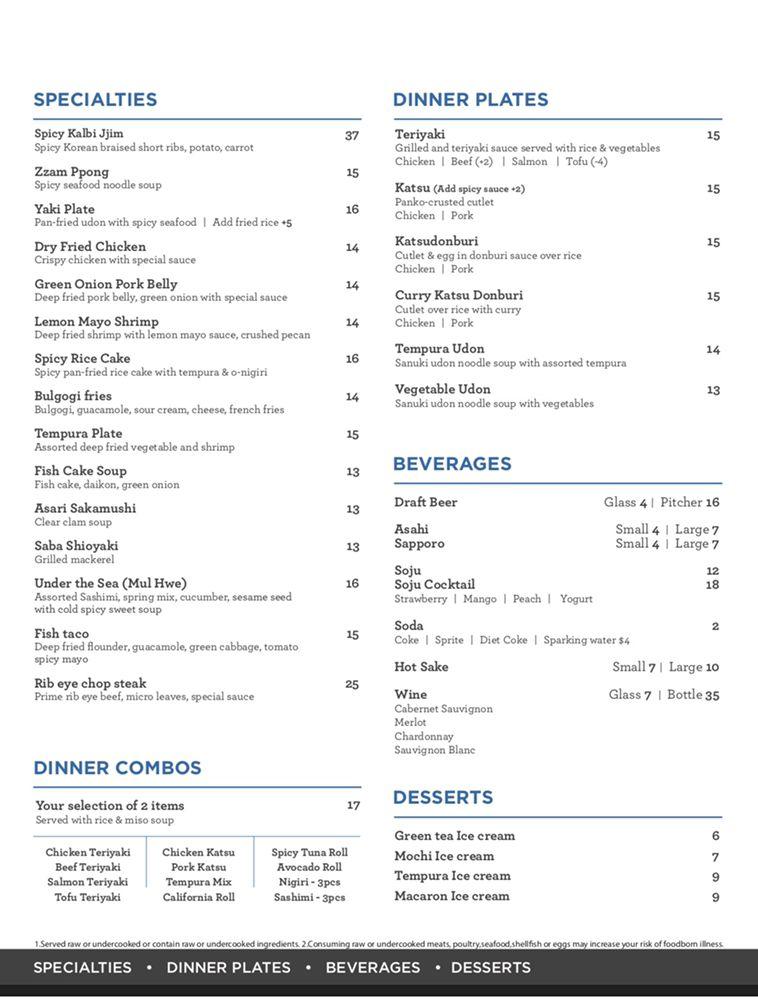 Menu at Izakaya Yoki restaurant, San Francisco