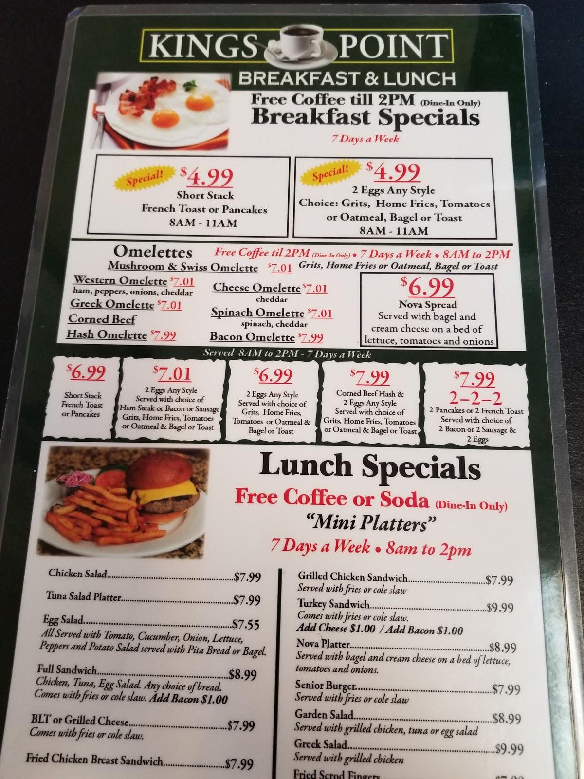 Menu at Kings Point Diner restaurant, Tamarac