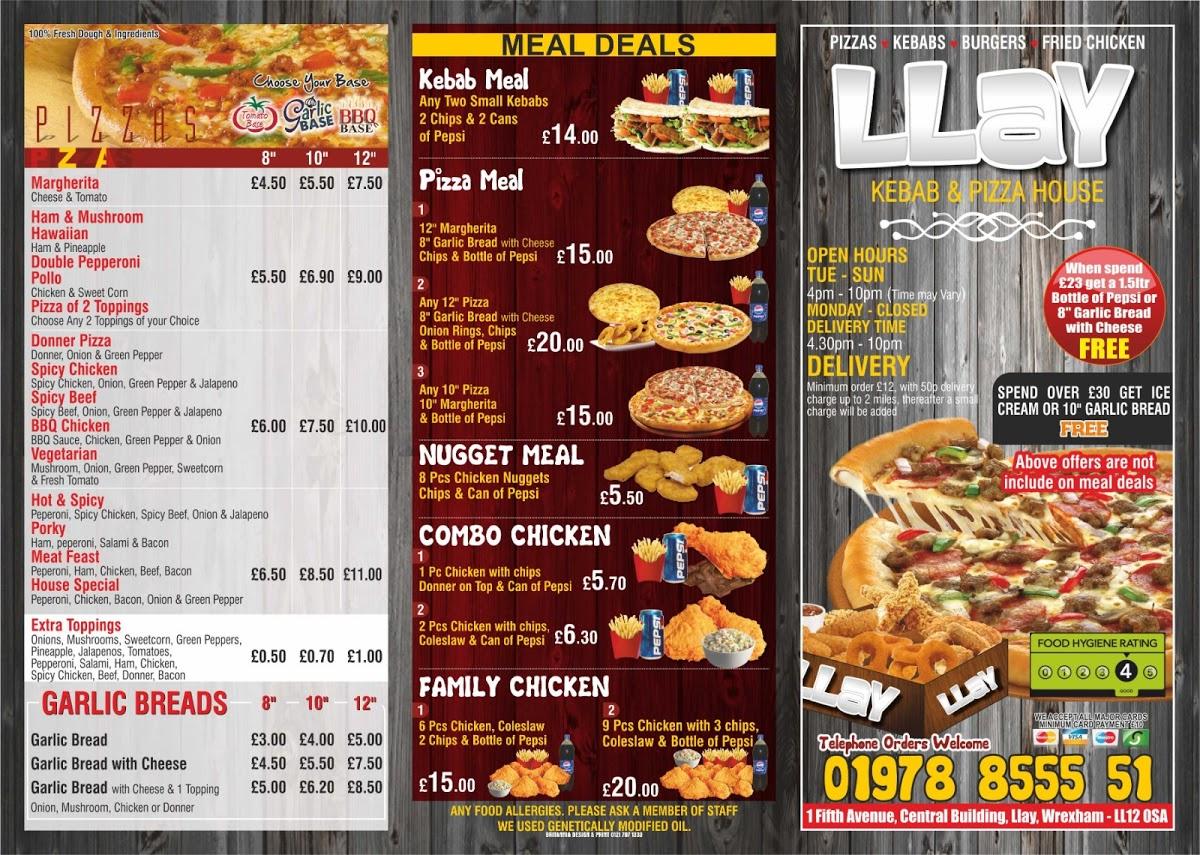 Menu at Llay Kebab & Pizza House fast food, Wrexham, Market Square