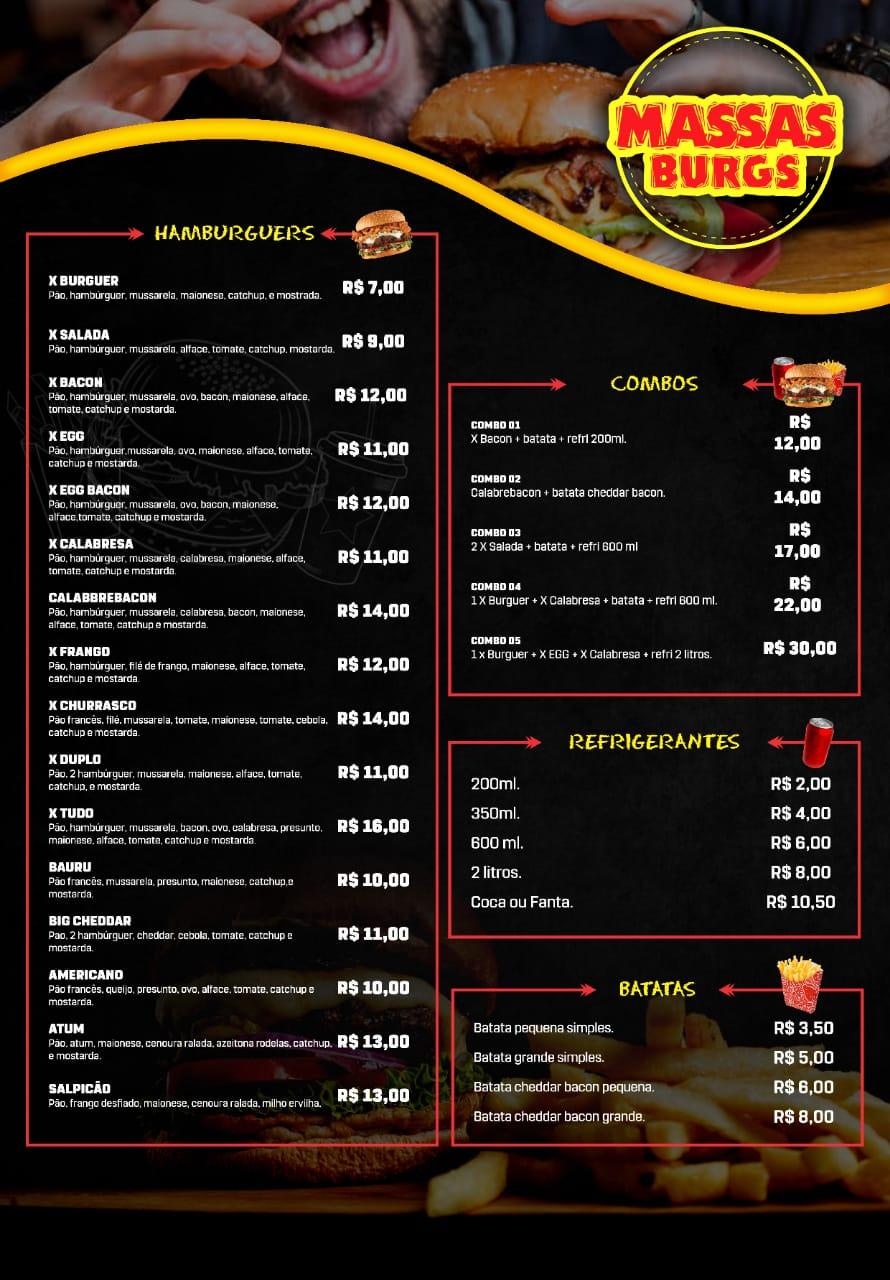 Menu em Massa burgs restaurante, Suzano