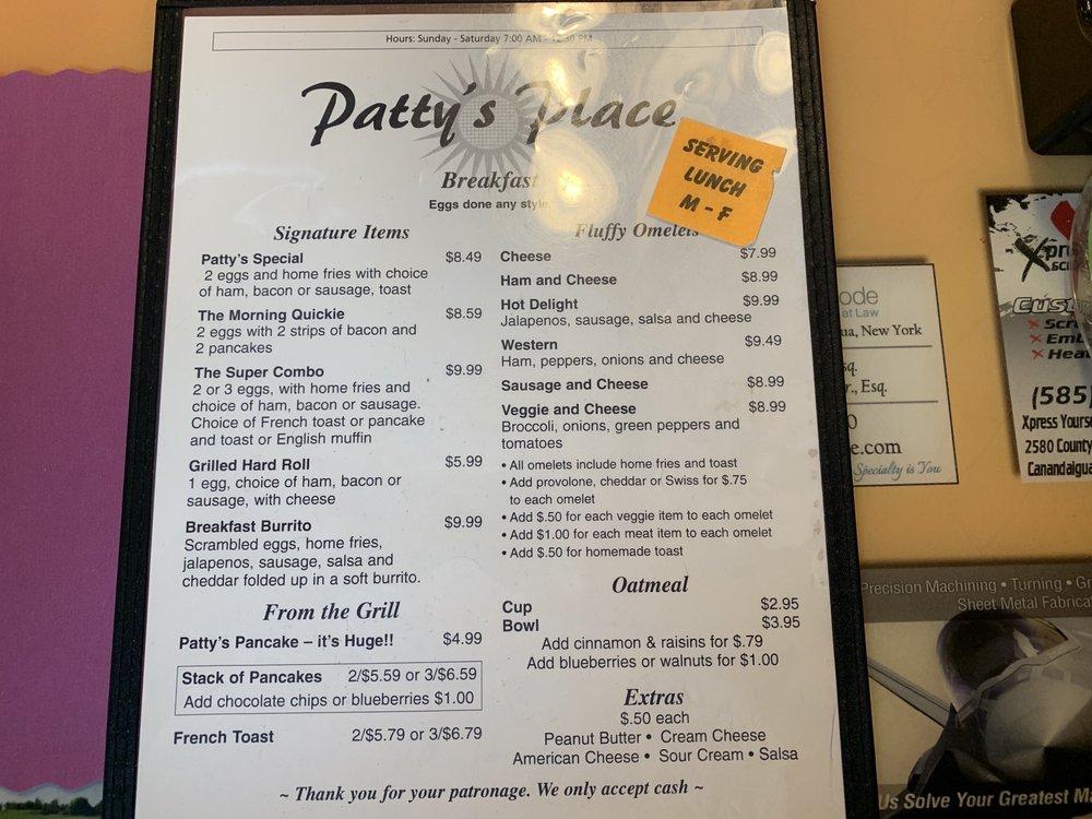Menu at Patty's Place restaurant, Canandaigua