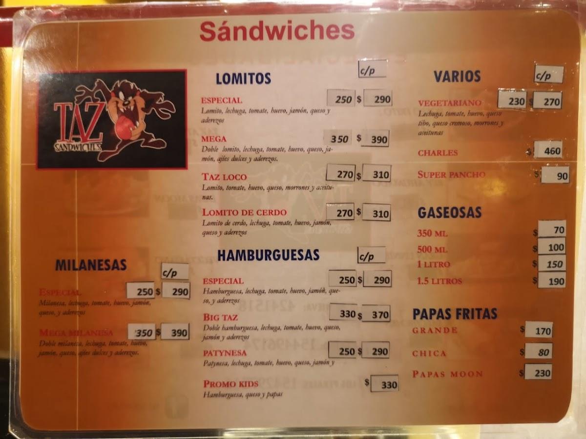 Carta del restaurante Taz Sandwiches, San Salvador del Jujuy, General ...