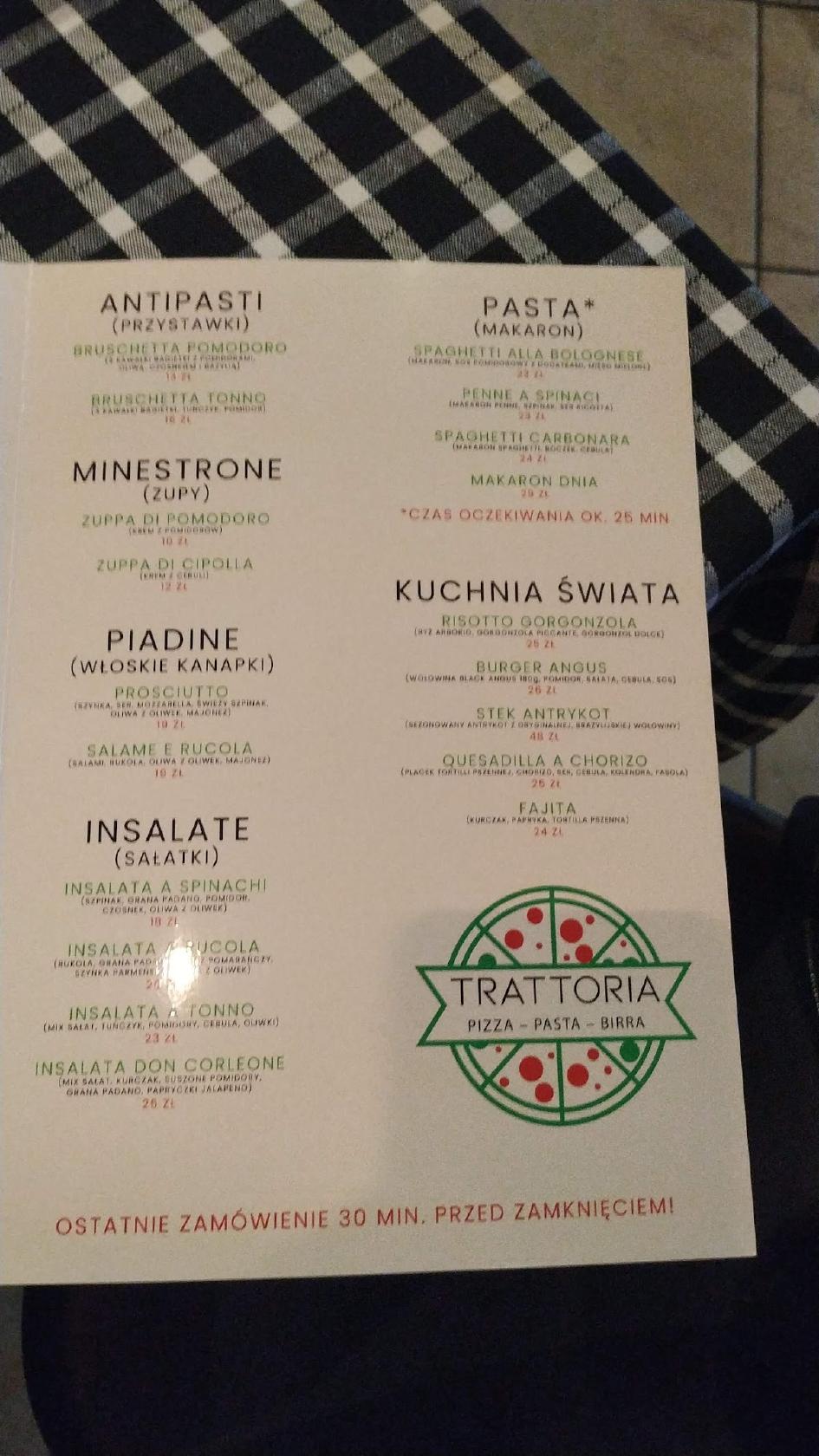 Menu at Trattoria- Pizza, Pasta, Birra restaurant, Ruda Slaska