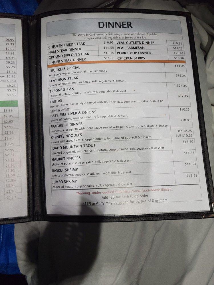 Menu at Wayside Cafe, Heyburn, ID-24