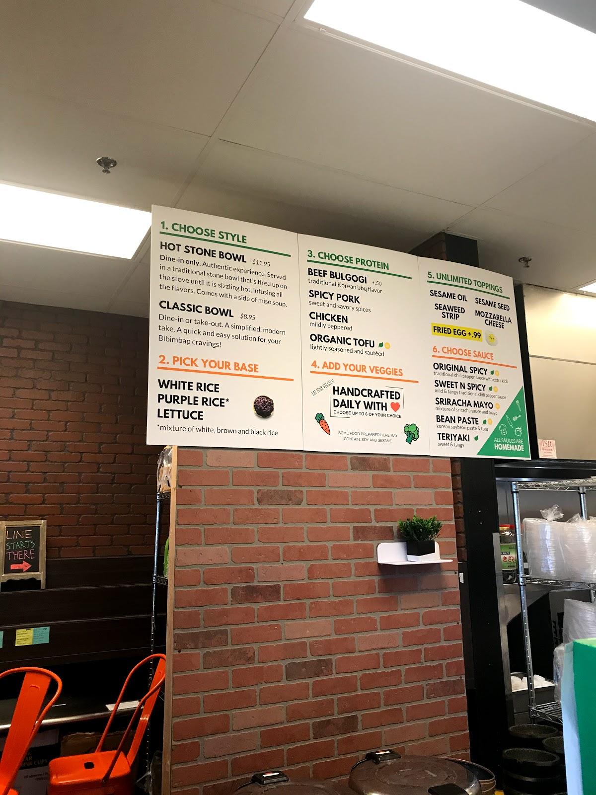 Menu at BIBIM KITCHEN Korean Rice Bar, Henderson, S Eastern Ave #110