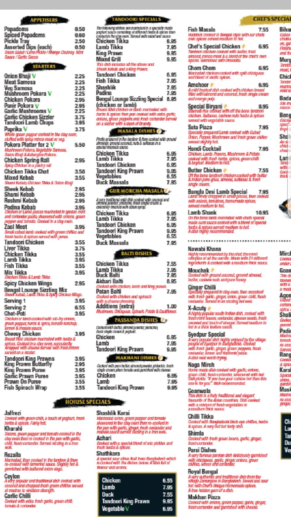 Menu at Bengal Lounge Wetherby restaurant, Wetherby