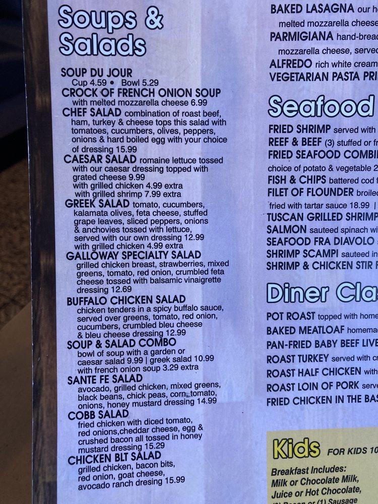 Menu at Galloway Casual Dining restaurant, Galloway, 245 W White Horse Pike