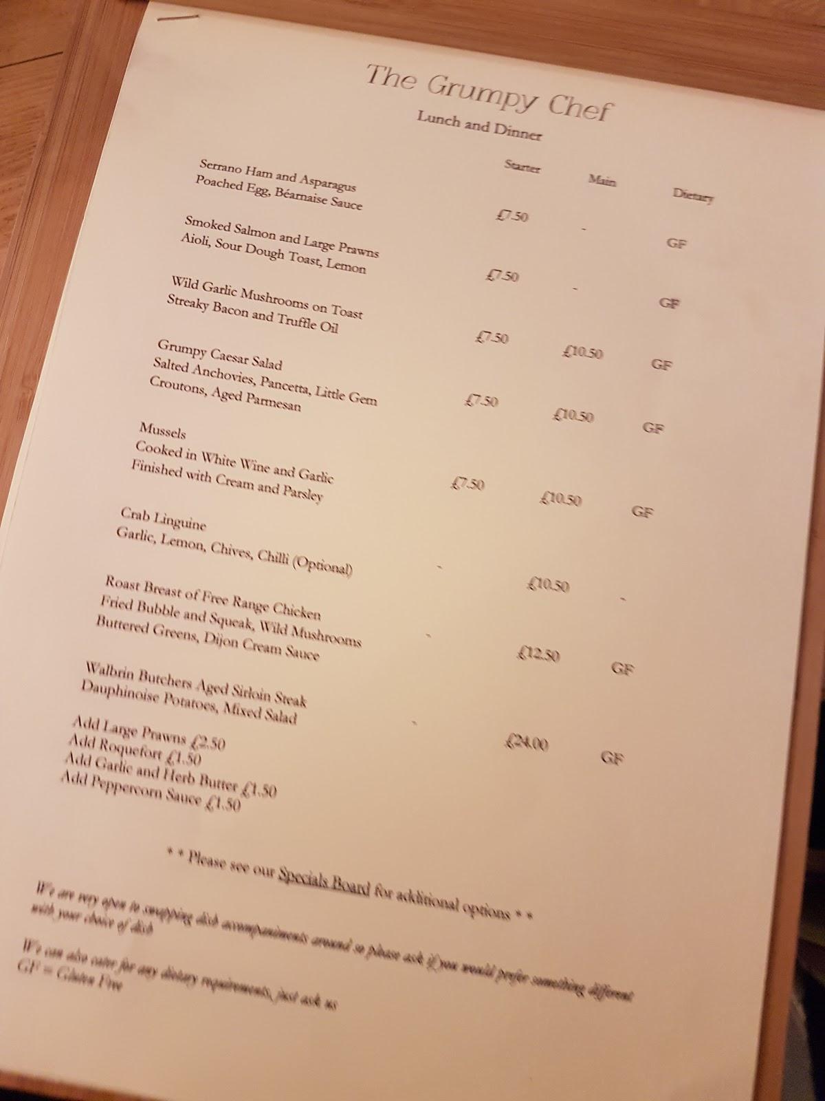 Menu at The Grumpy Chef restaurant, Seaford