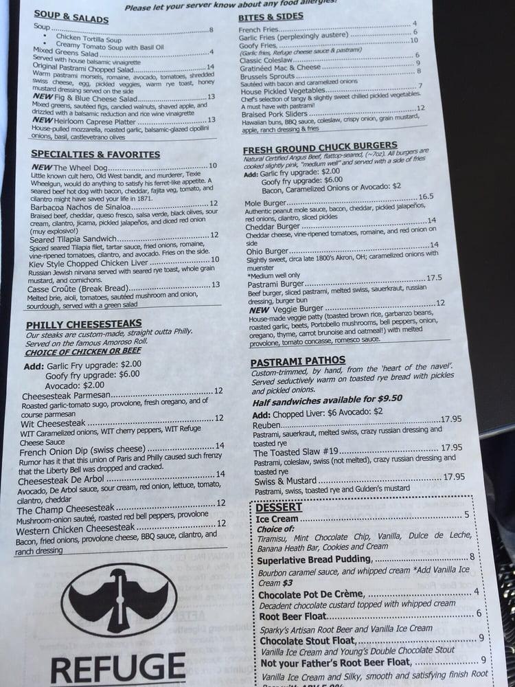 Menu at The Refuge (San Carlos) pub & bar, San Carlos