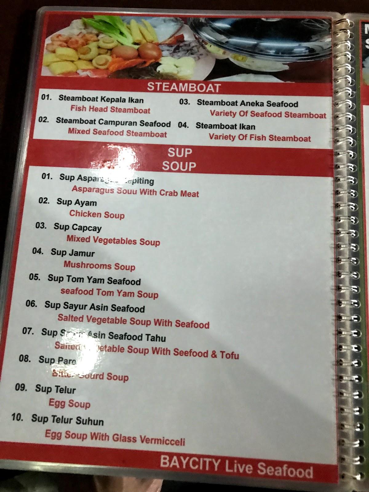 Menu at Bay City Live Seafood restaurant, Batam