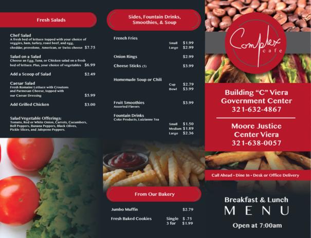 Menu at Complex Cafe - Moore Justice Center, Melbourne, Judge Fran ...