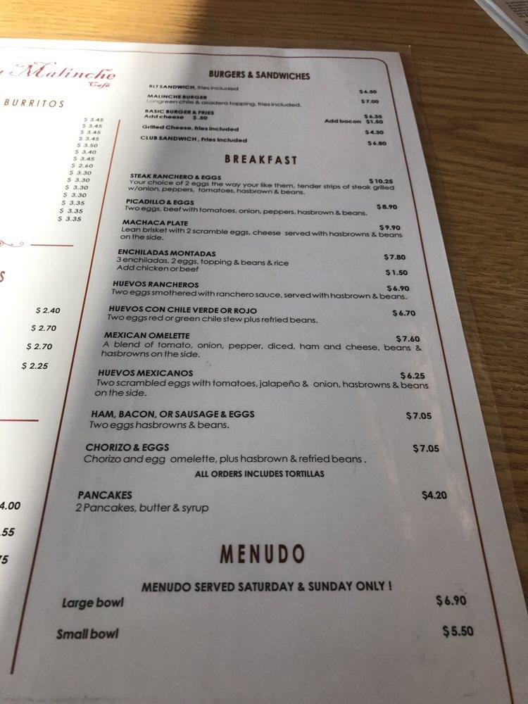 Menu at La Malinche restaurant, El Paso, Doniphan Dr # A1
