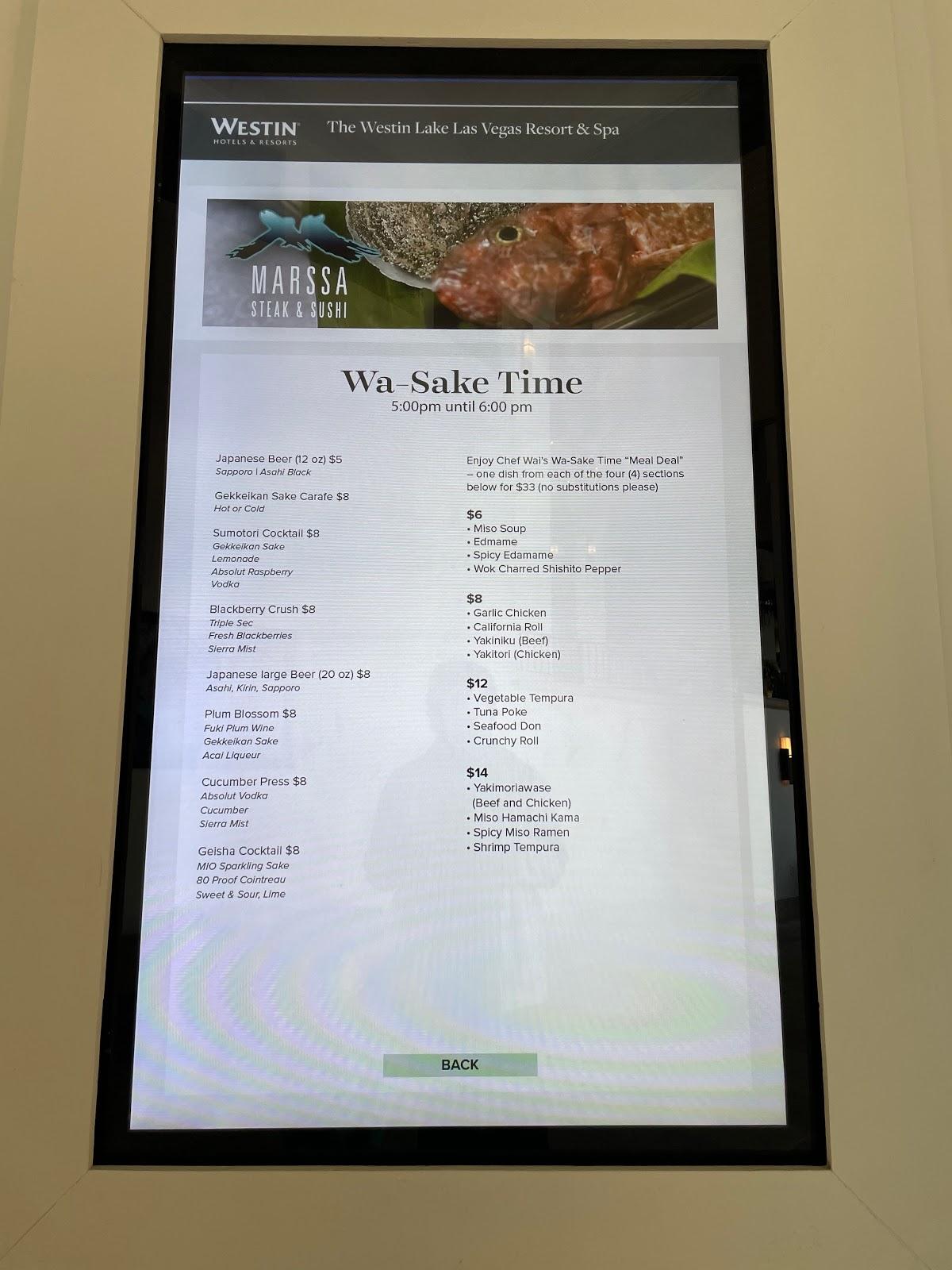 Menu at Marssa Restaurant, Henderson