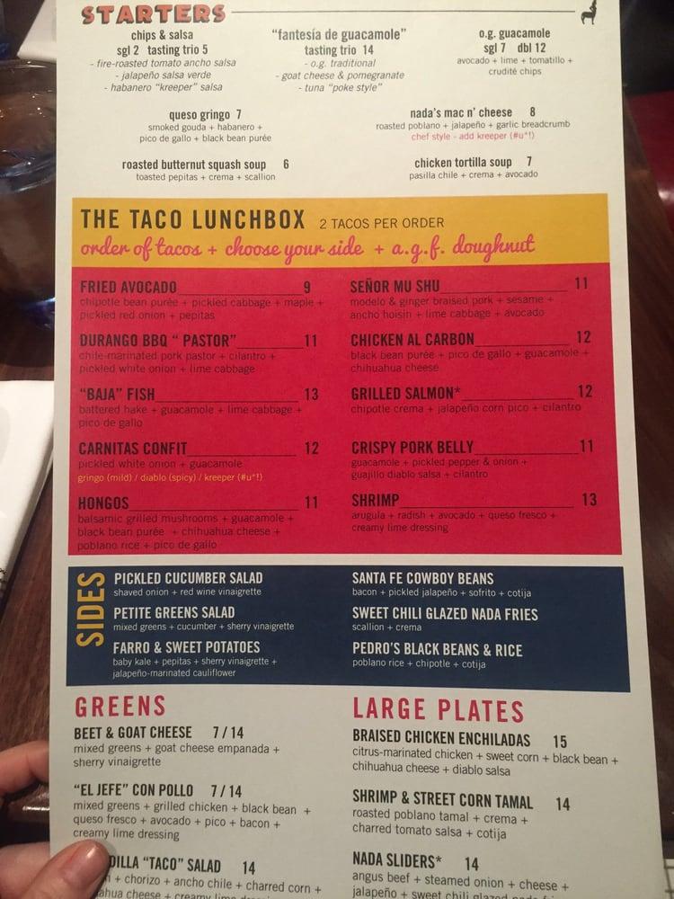 Menu at Nada pub & bar, Indianapolis