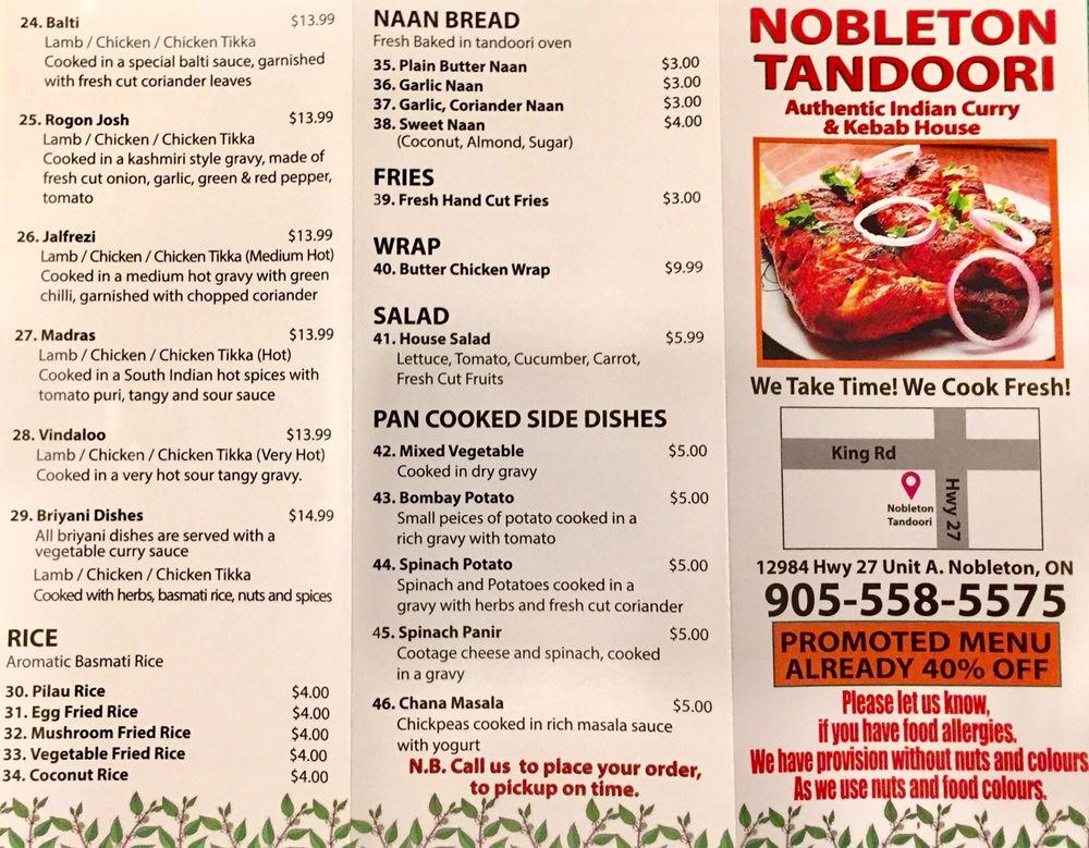 Menu at Nobleton Tandoori restaurant, Nobleton